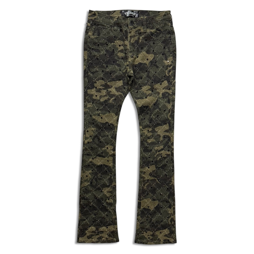 Vicious Denim Embellished Stack Jeans – Camo – VIP Clothing Stores