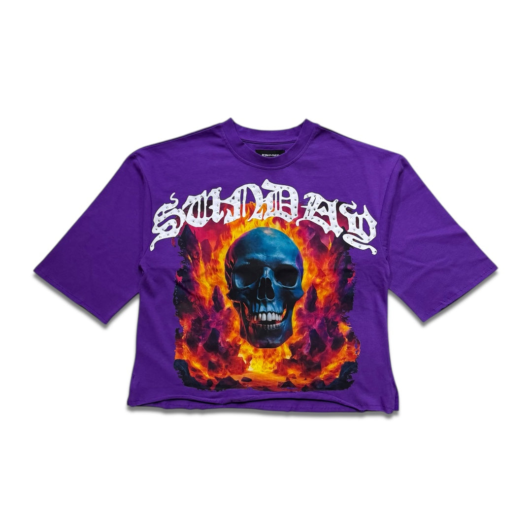 Kindred Men's Rhinestone Blue Flame Skull Cropped Tee – Purple – VIP ...
