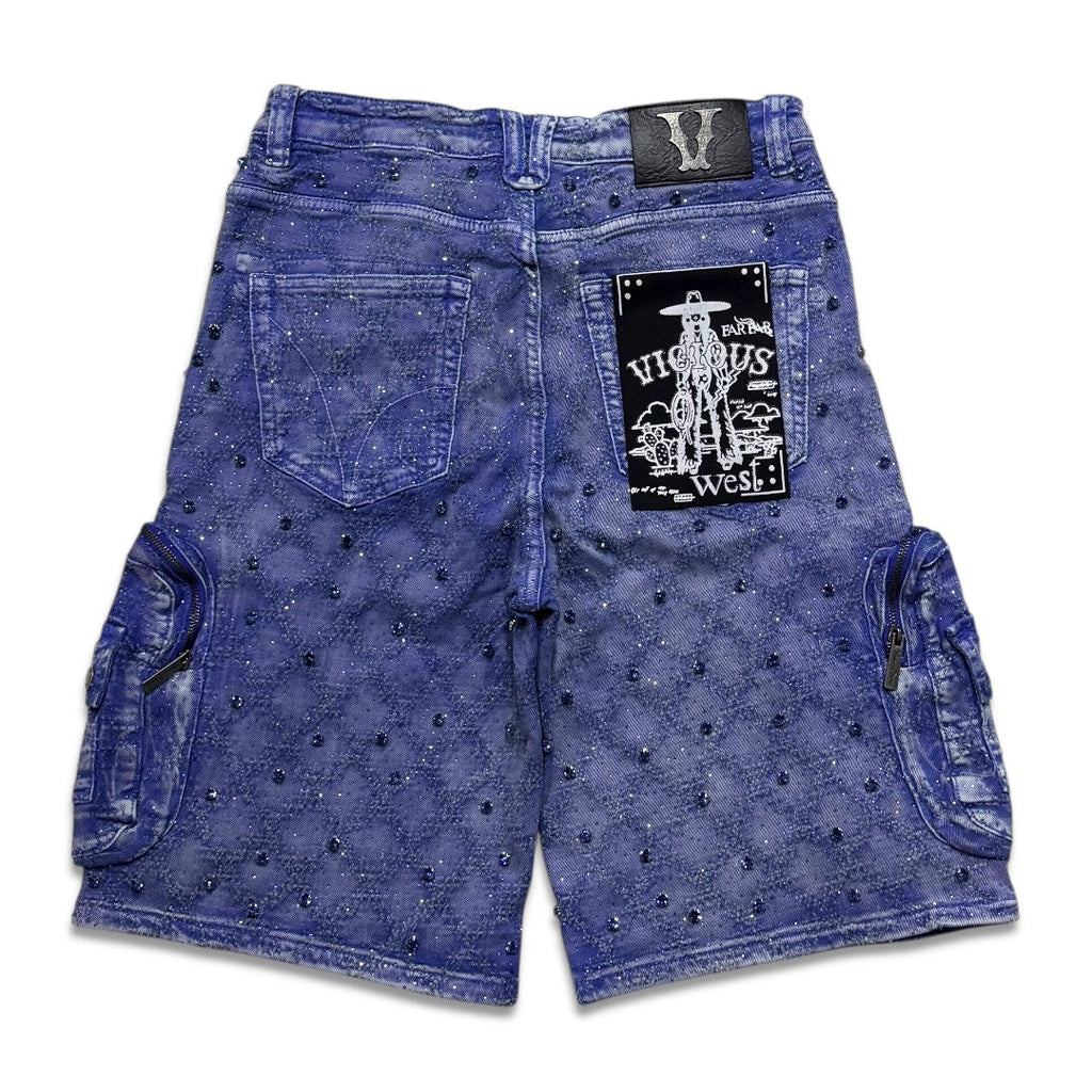Vicious Denim Men's Embellished cargo shorts - Wedgewood blue – VIP ...