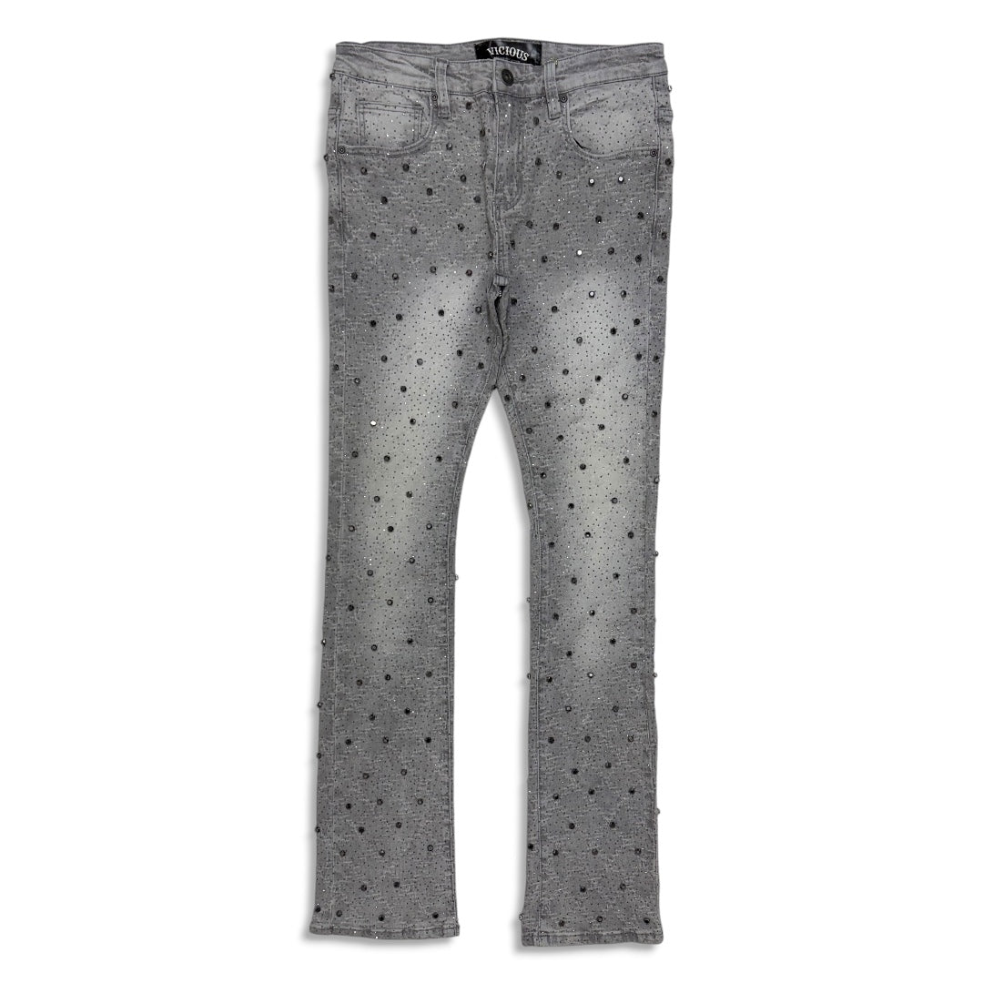 Vicious Denim Men's Stacked Embellished Jeans - Light Grey – VIP ...