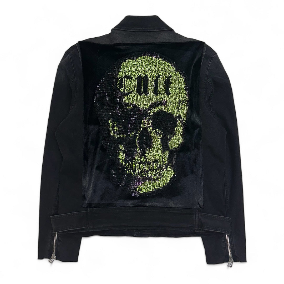 Cult of individuality (black/lime green skully Moto denim jacket) – VIP ...