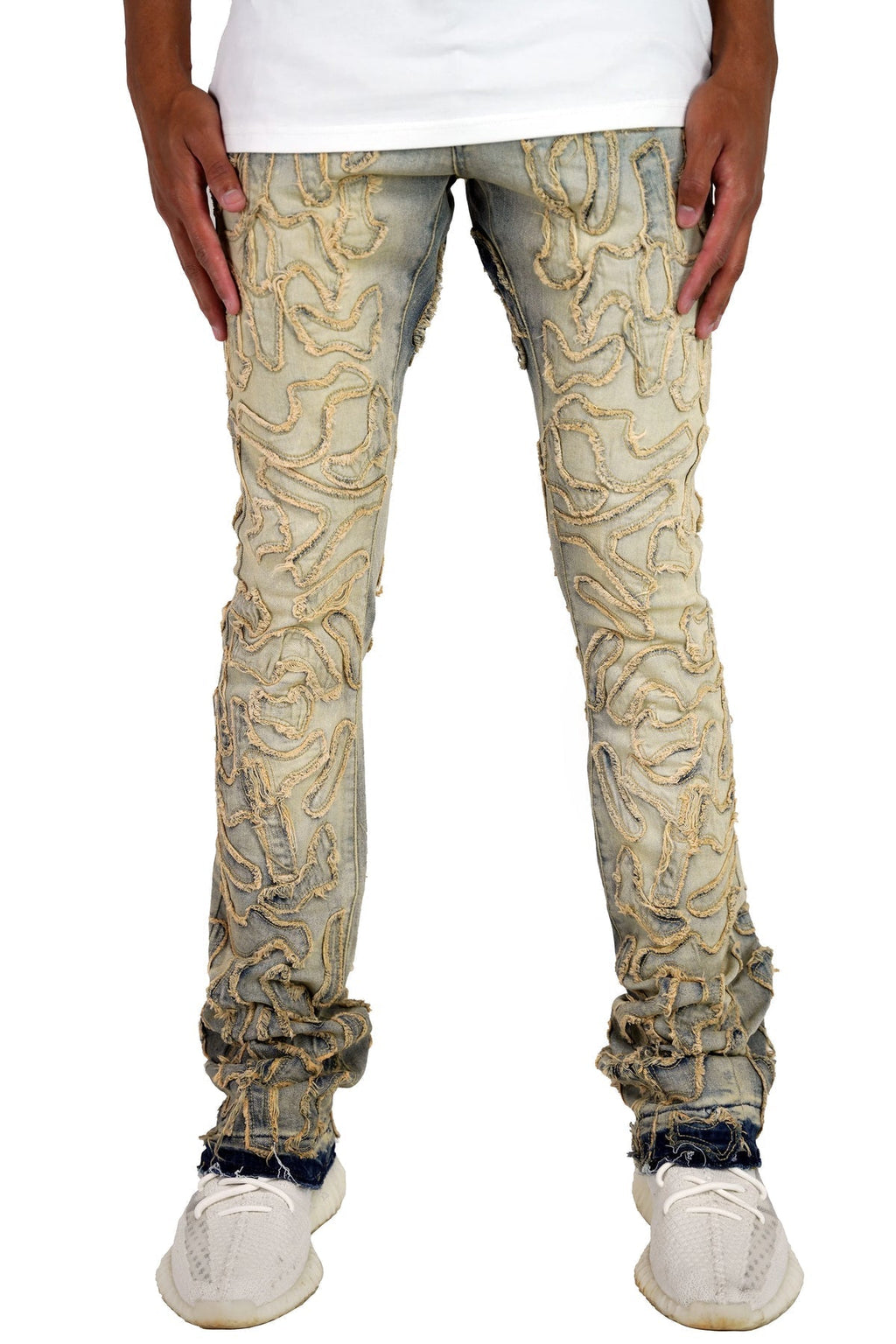 Focus denim (Tan wash “Cactus art stacked jean) – Vip Clothing Stores